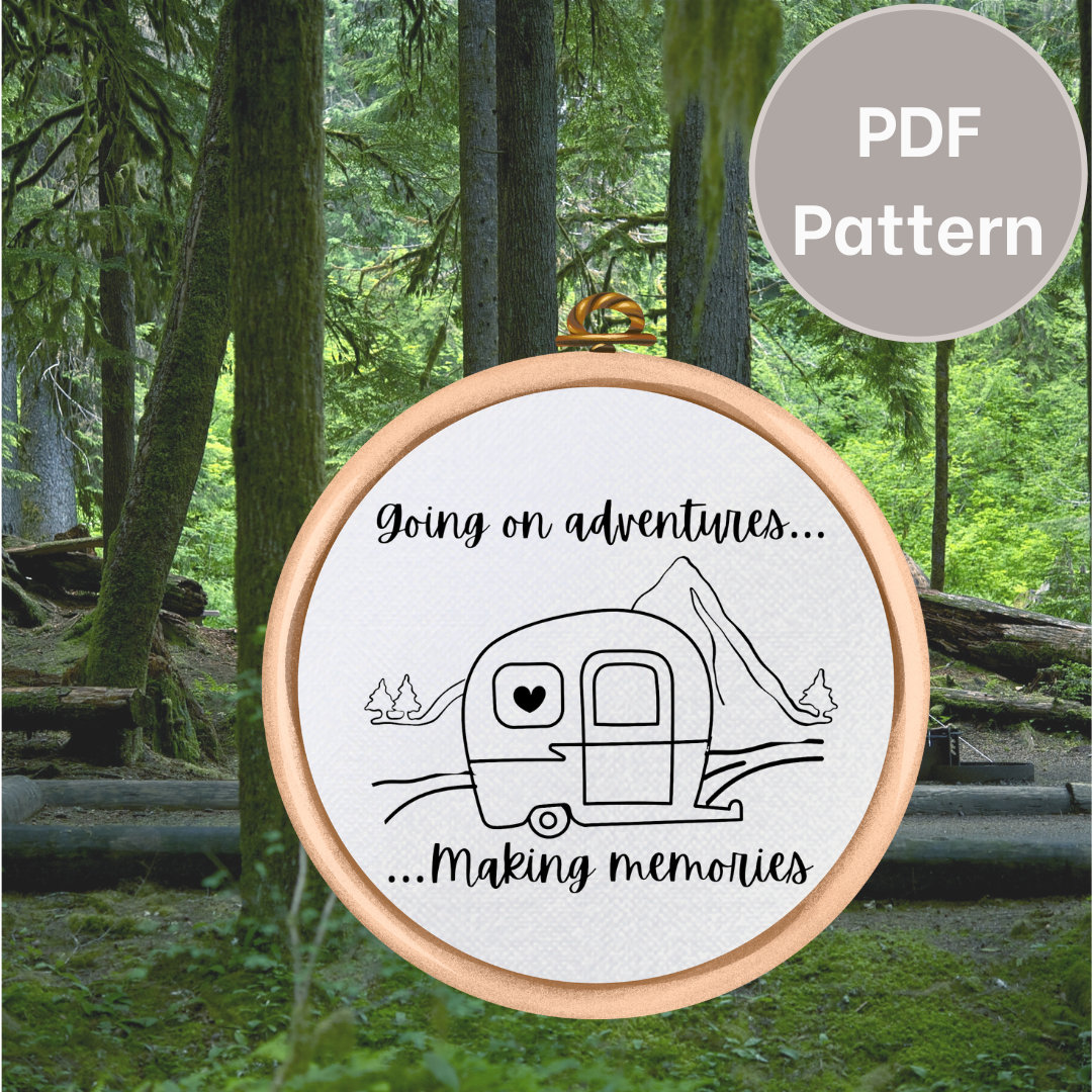 Camping Embroidery Design, Camper Trailer, Caravan Hand Embroidery ...