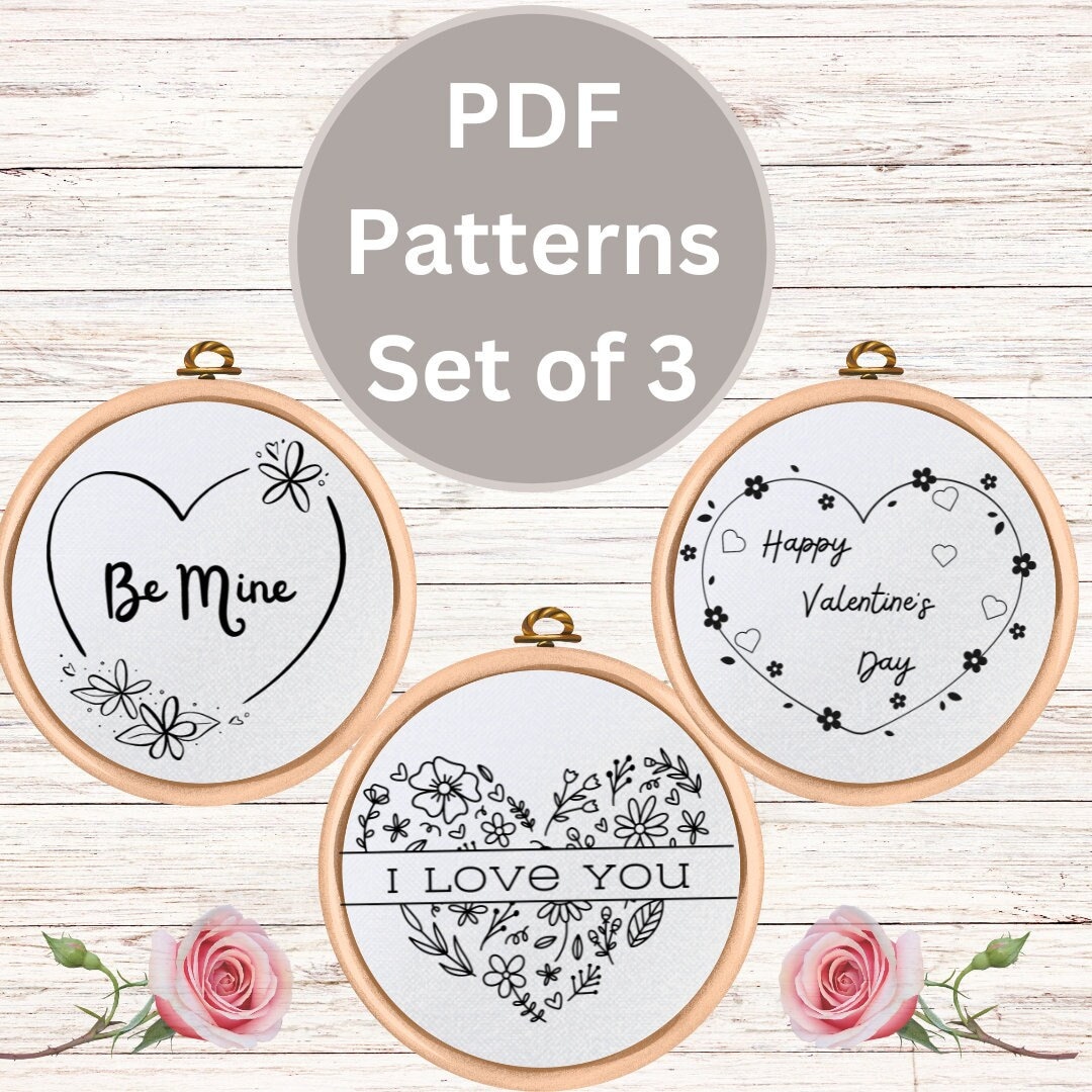 Valentine's Embroidery Design Bundle, Hand Embroidery Pattern PDF ...