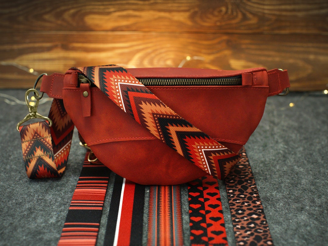 Red Leather Fanny Pack Personalized Shoulder Bag With Strap - Etsy