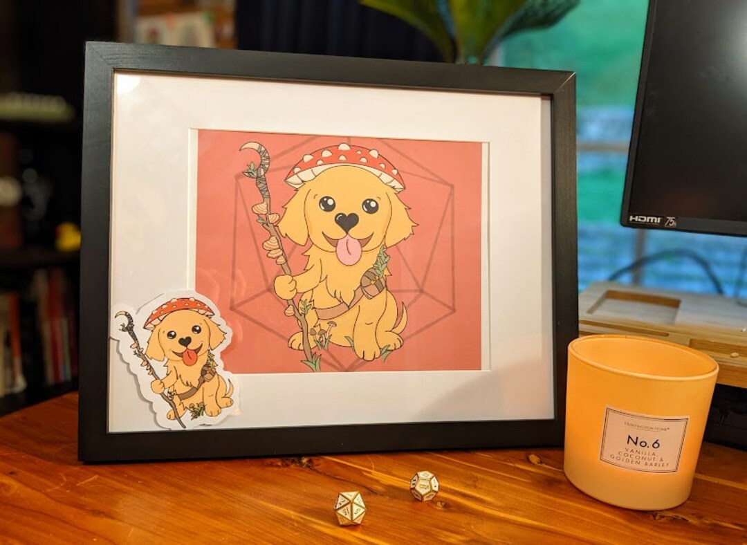 Golden Retriever Mushroom Print or Sticker Druid DND Dog Golden ...