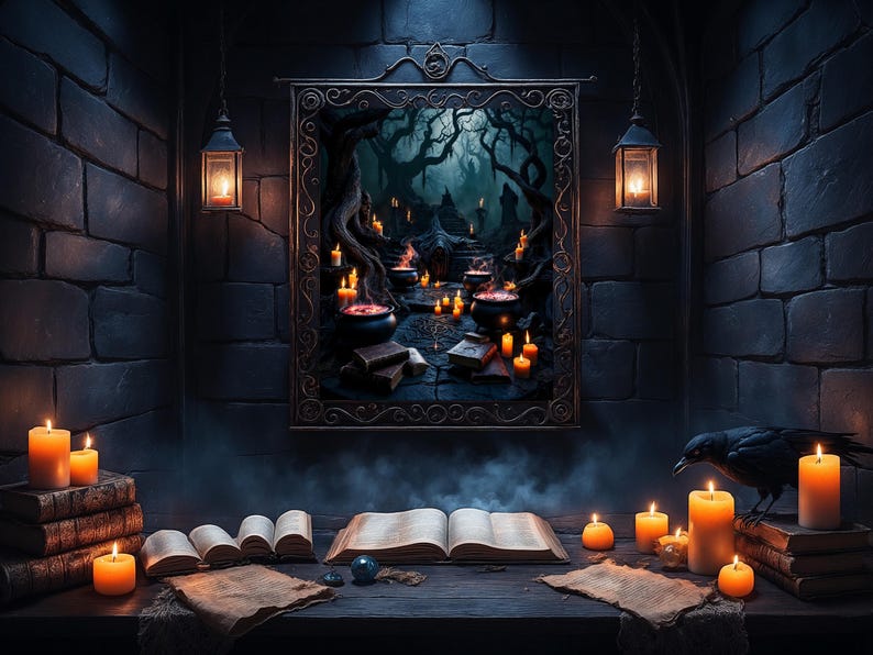 Witch’s Enchanted Lair - Mystical Halloween Wall Art | Dark Fantasy ...
