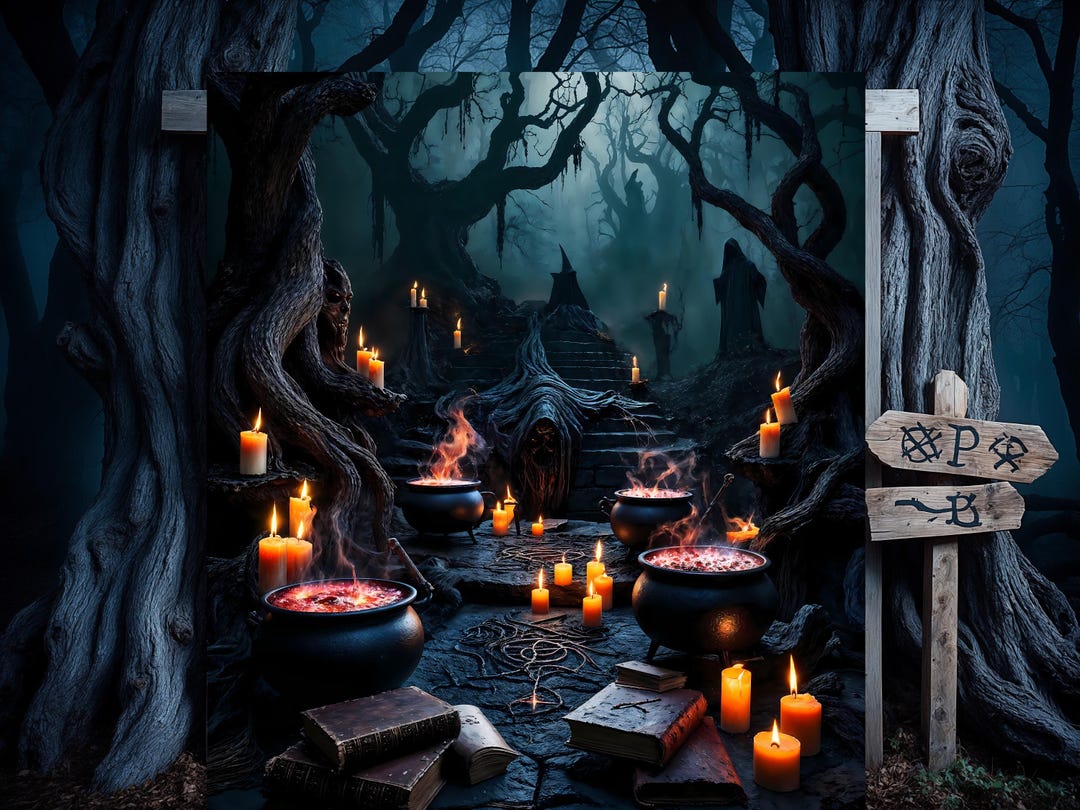 Witch’s Enchanted Lair - Mystical Halloween Wall Art | Dark Fantasy ...