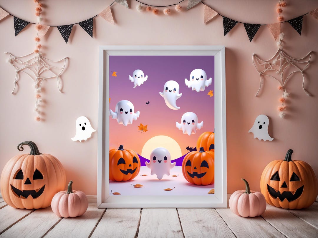 Halloween Ghosts & Pumpkins Art Print: Candy Land Kids Decor (digital ...