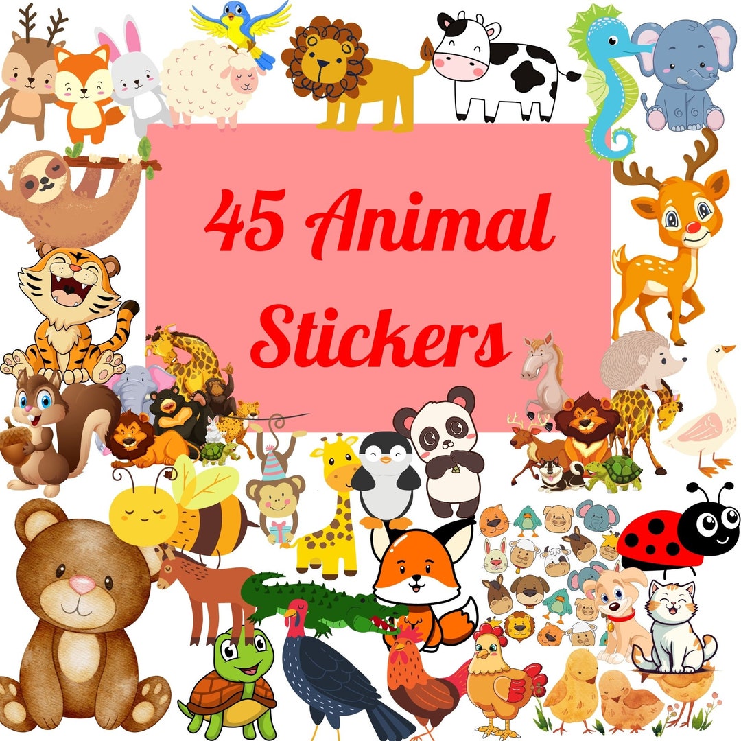 Animal Stickers Printable 45 Stickers Animal Funny Children - Etsy