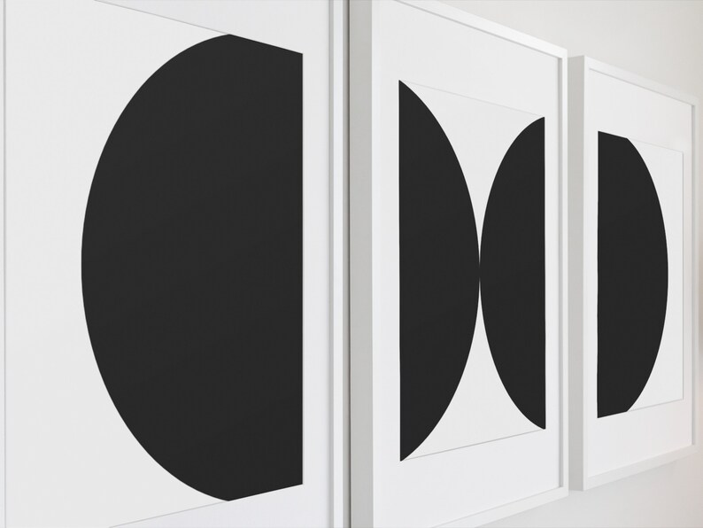 Black and White Circles, Wall Art Set of 3, Black and White Abstract ...