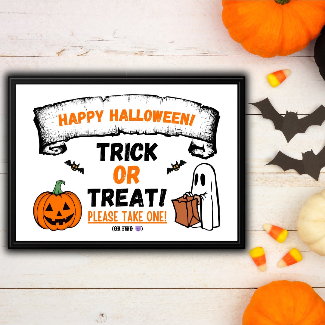 Trick or Treat Sign, Printable Halloween Sign, Halloween Candy Sign ...