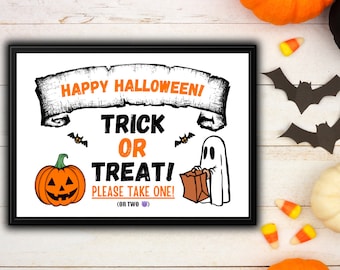 Halloween Trick or Treat Sign, Halloween Candy Sign, Printable Trick or ...