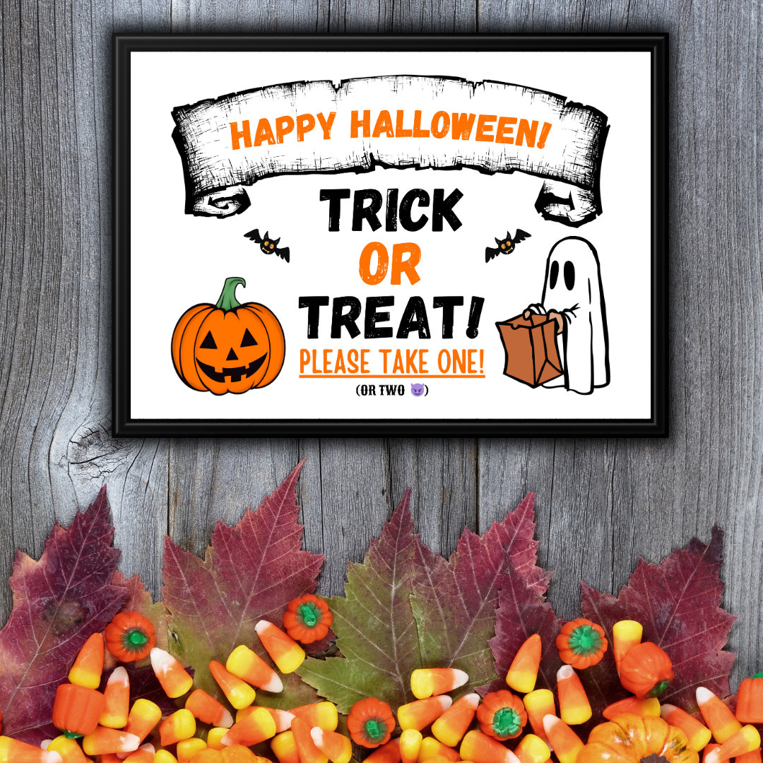 Trick or Treat Sign, Printable Halloween Sign, Halloween Candy Sign ...