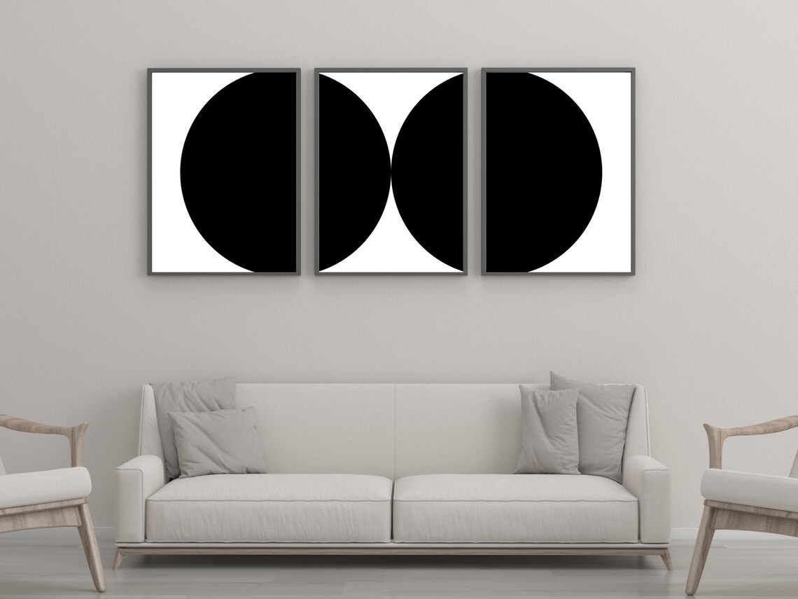 Black and White Circles, Wall Art Set of 3, Black and White Abstract ...