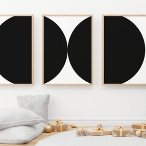 Black and White Circles, Wall Art Set of 3, Black and White Abstract ...