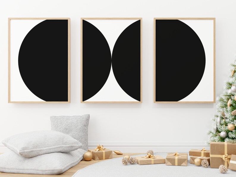 Black and White Circles, Wall Art Set of 3, Black and White Abstract ...