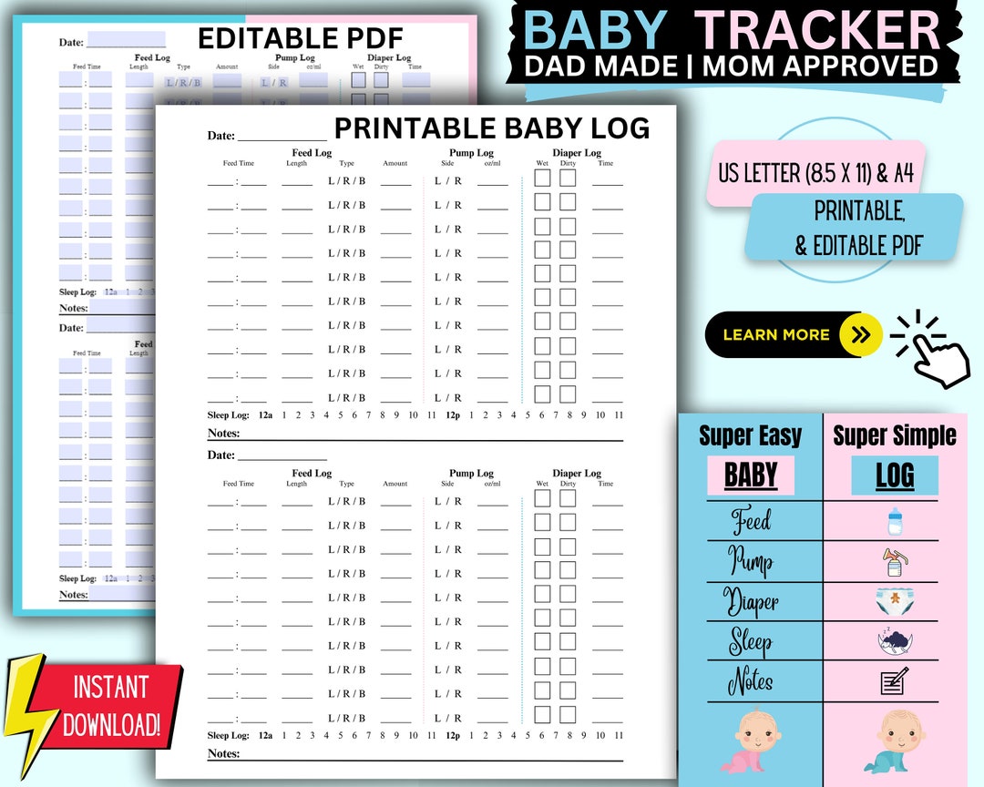 Printable Baby Log Digital Baby Tracker Newborn Log Baby - Etsy