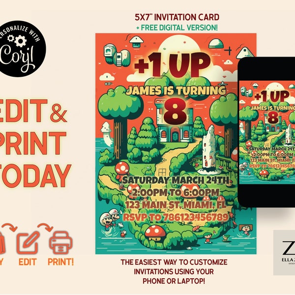 Super Mario Level up Birthday Invitation - Etsy