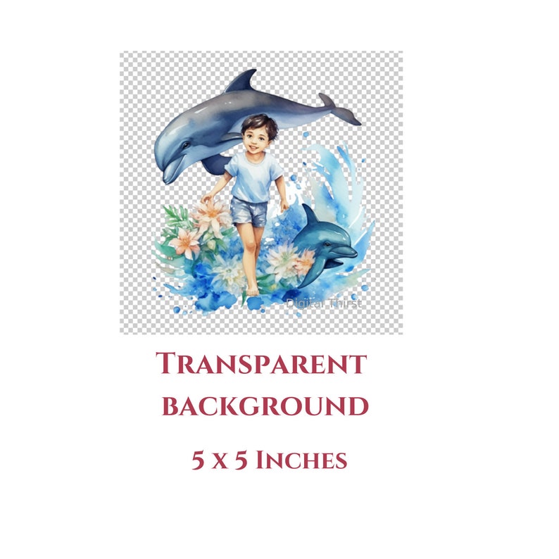 Watercolor Dolphins With Kids Clipart, Summer, Beach, Kids, Dolphins ...