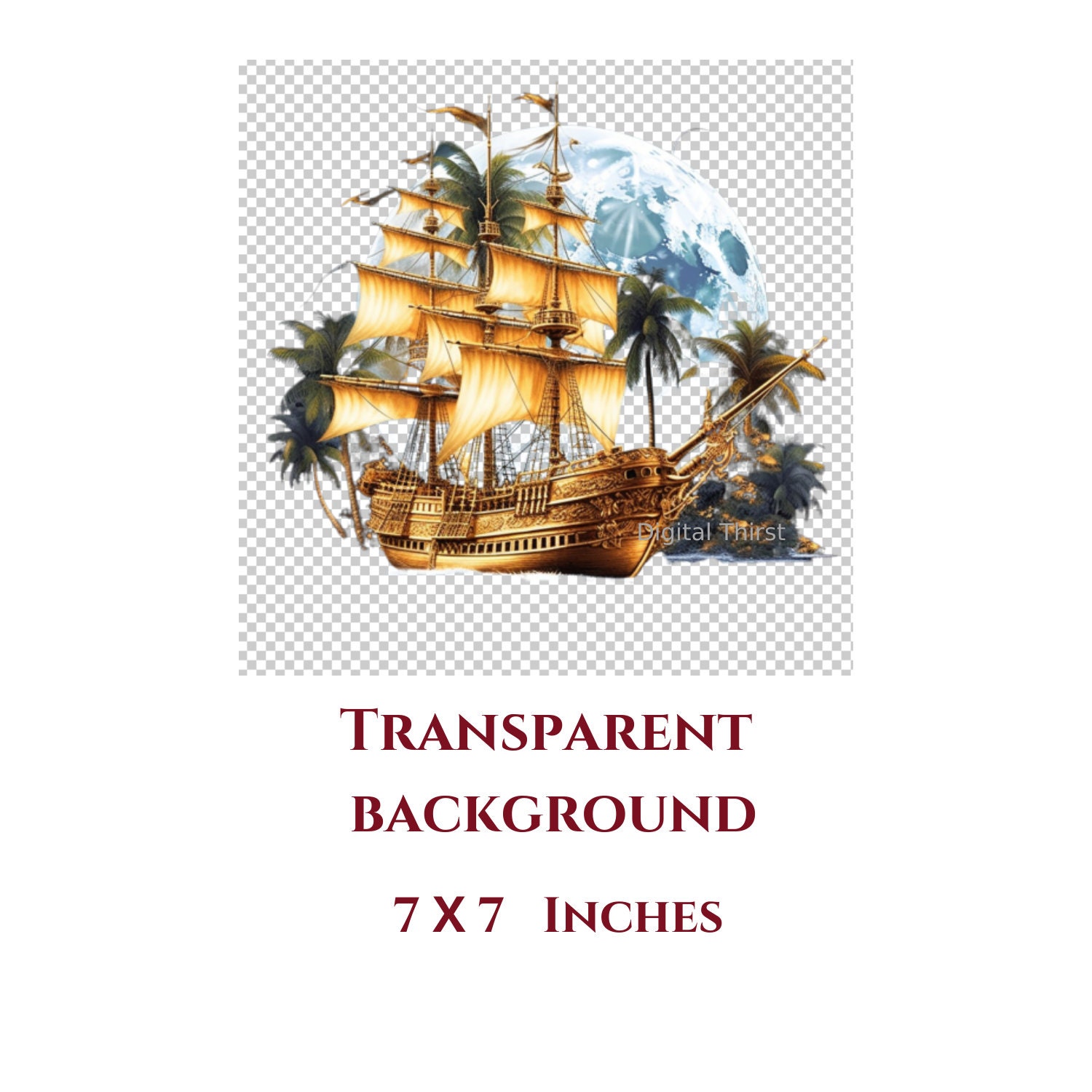 Moonlit Ship Clipart: Luxury Gold Ships, Fantasy Sea (digital Download ...