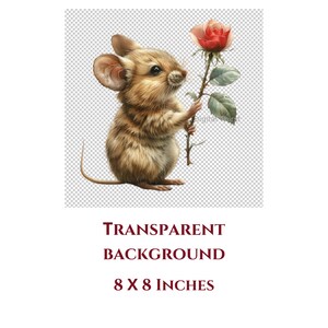 Watercolor Mouse With Rose Clipart, Cute Mice Holding a Rose, Digital ...