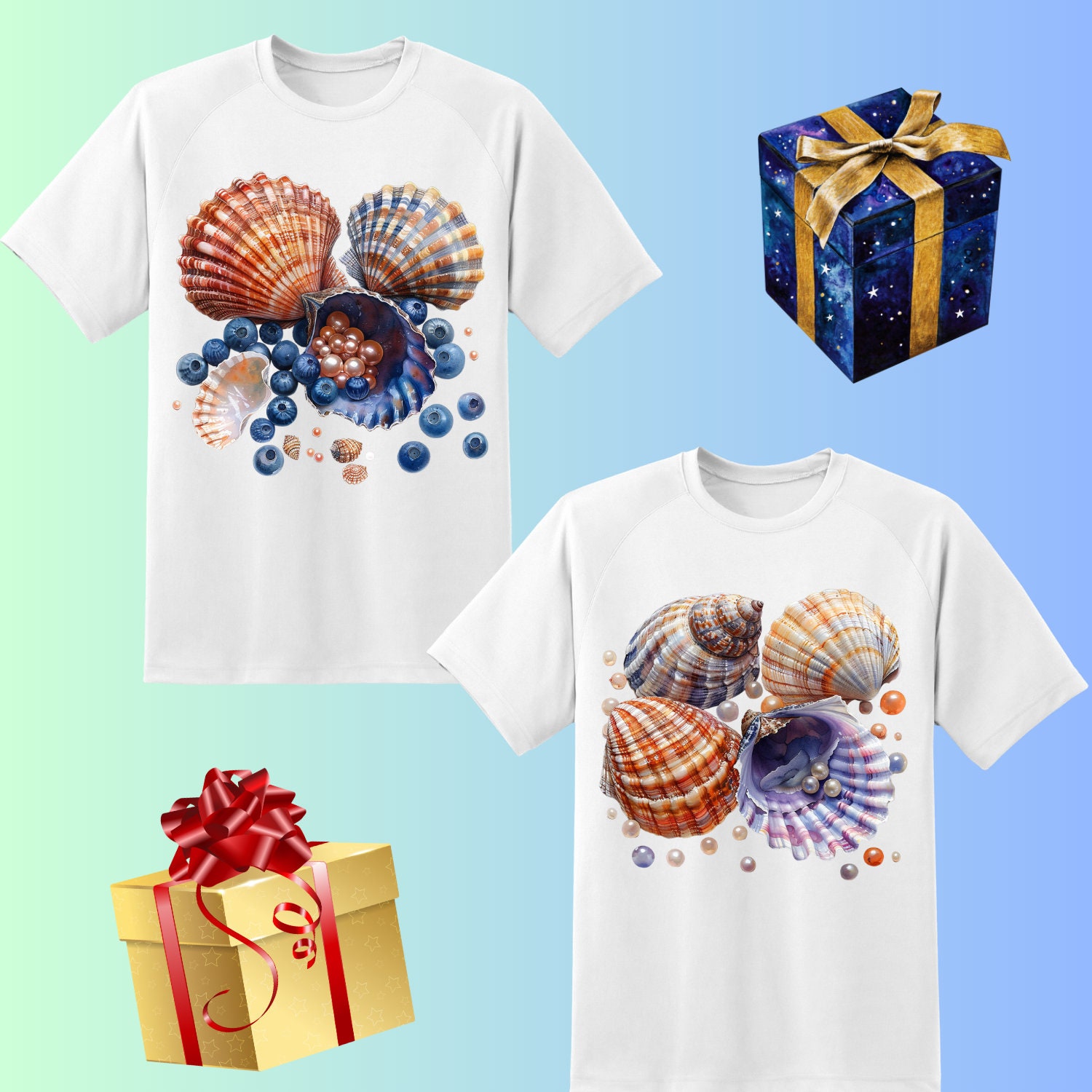 15 Colorful Sea Shells Clipart, Pearls, Sand, Seashell Digital Clipart ...