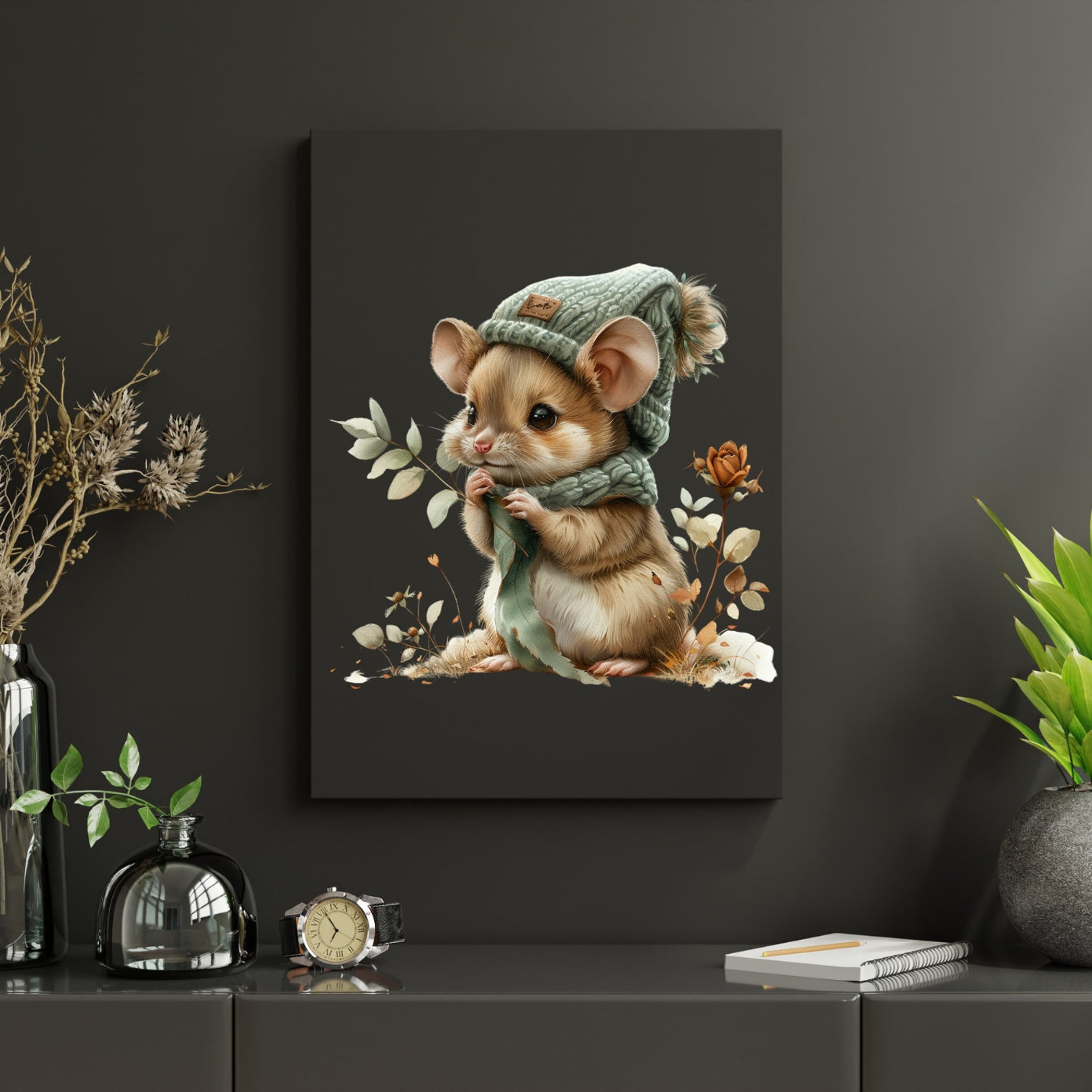 Watercolor Mouse With Rose Clipart, Cute Mice Holding a Rose, Digital ...