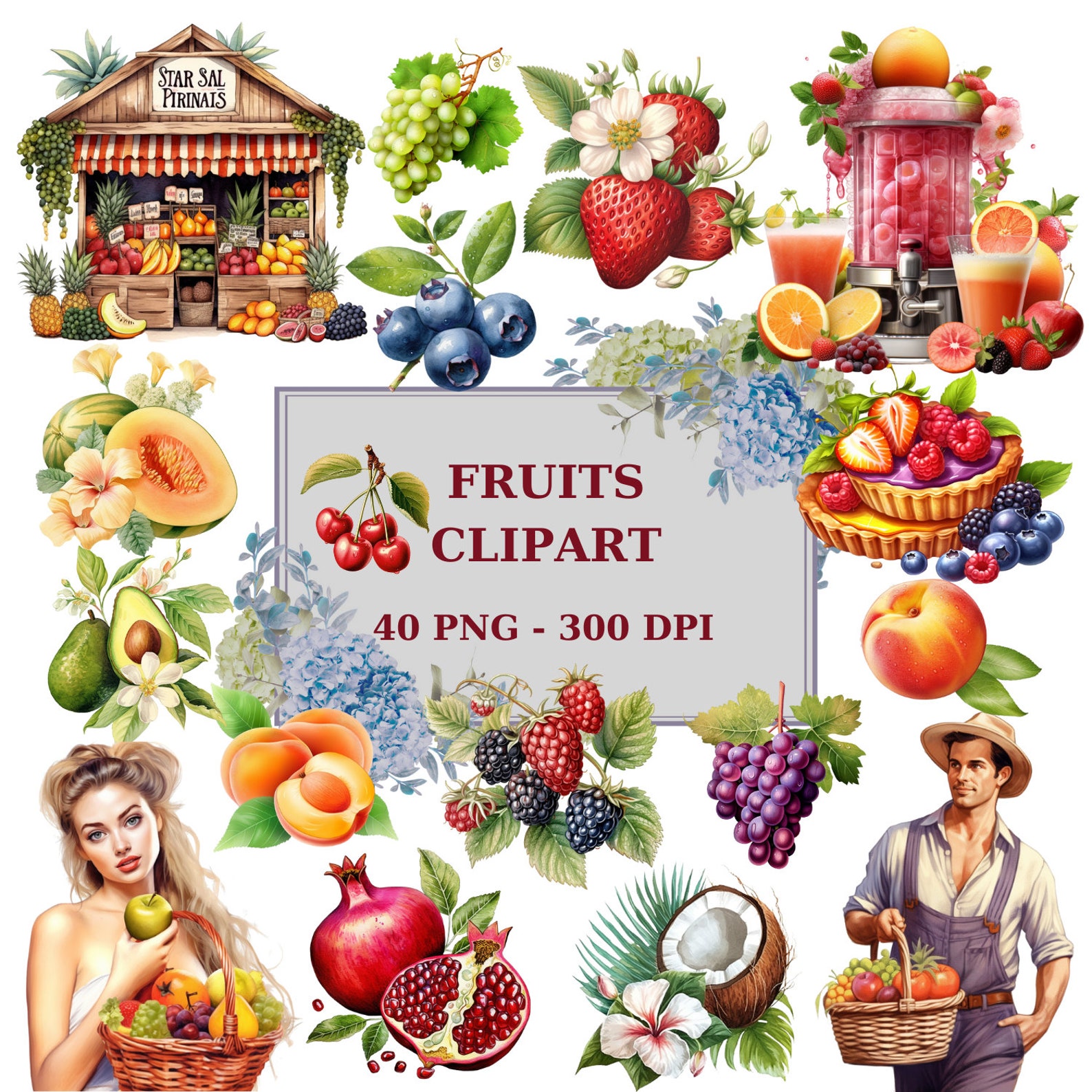 Fruits Clipart, Exotic & Tropical Fruit, Fruit Store, Pie With Fruits ...