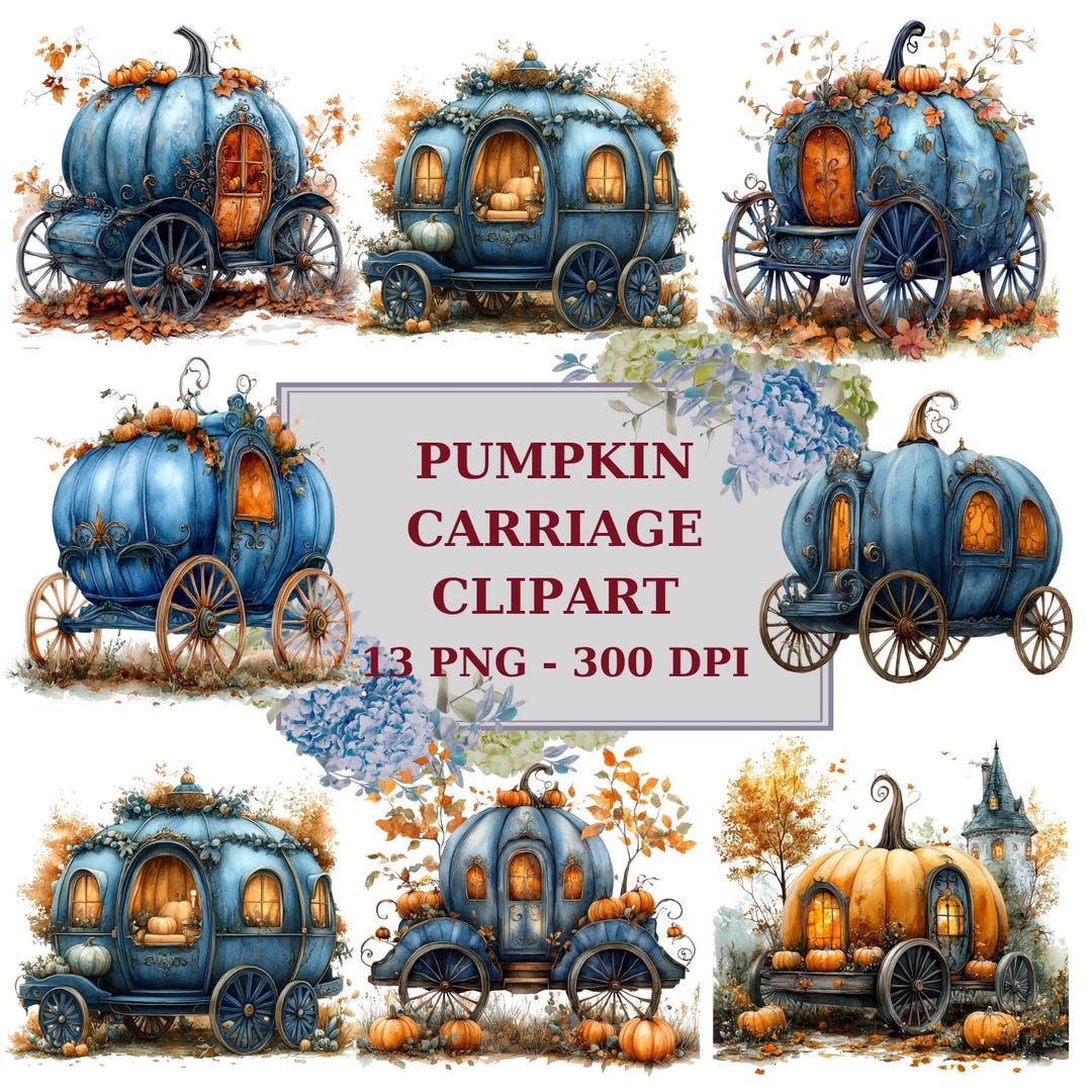 Watercolor Pumpkin Carriage Clipart: Pumpkins, Autumn Season , 13 PNG ...