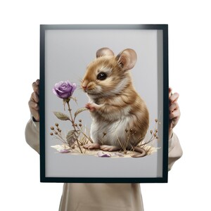 Watercolor Mouse With Rose Clipart, Cute Mice Holding a Rose, Digital ...