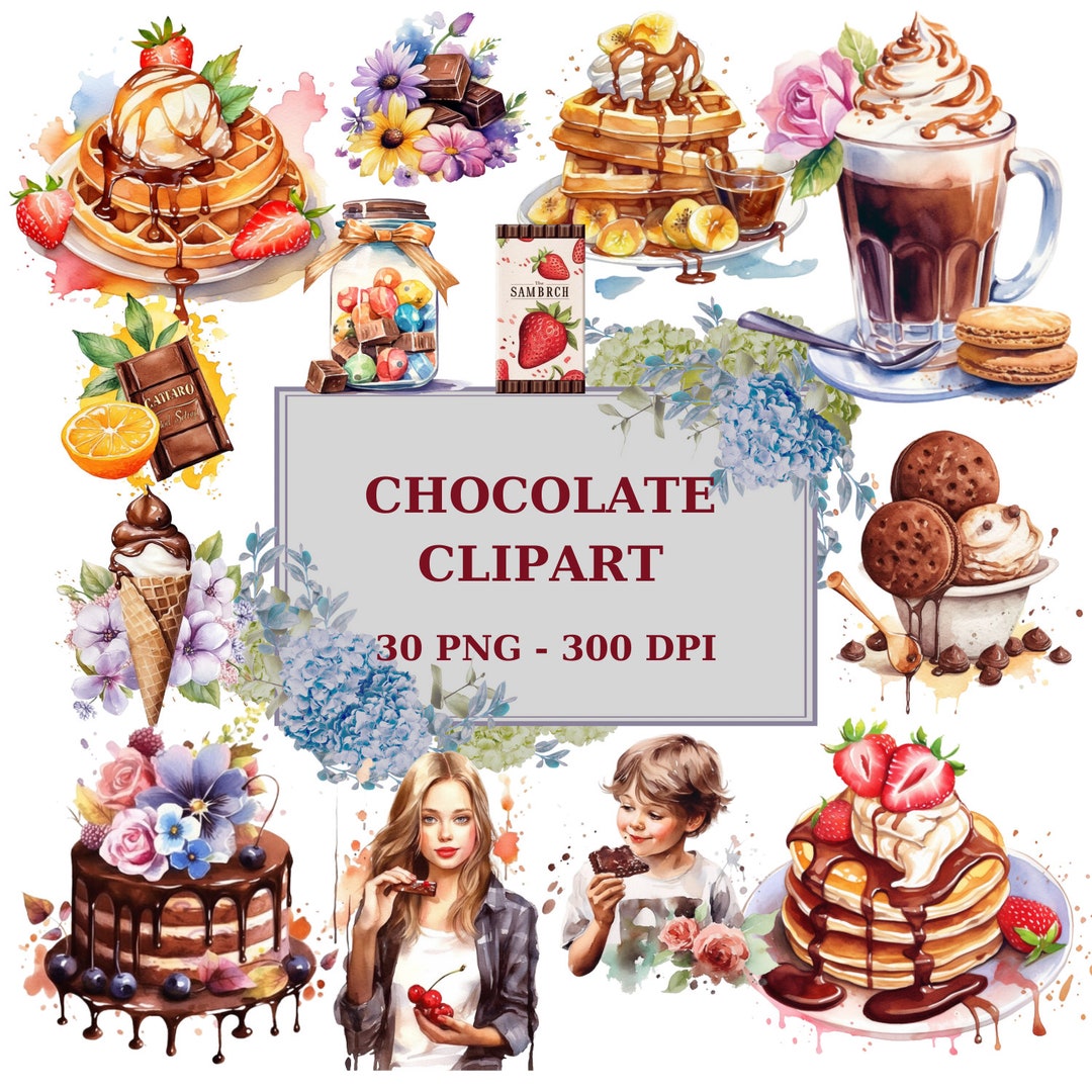 Watercolor Chocolate Clipart, Chocolate Drinks, Crepes and Waffles With ...