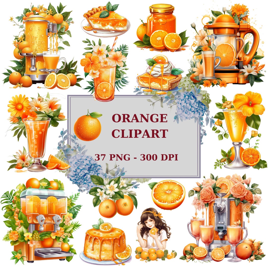Watercolor Orange Clipart, Orange Tree, Orange Juice and Cocktail ...