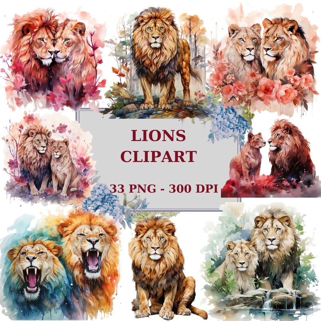 Watercolor Lions Clipart, Lion Cubs, Lion Scream, Lion Family Love ...