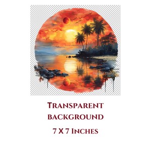Watercolor Tropical Beach Sunset Clipart: Palms, Rocks & Sea (digital ...