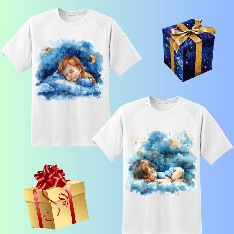 Watercolor Baby Boy Sleeping Clipart, Baby Boys Relaxing on Clouds, 300 ...