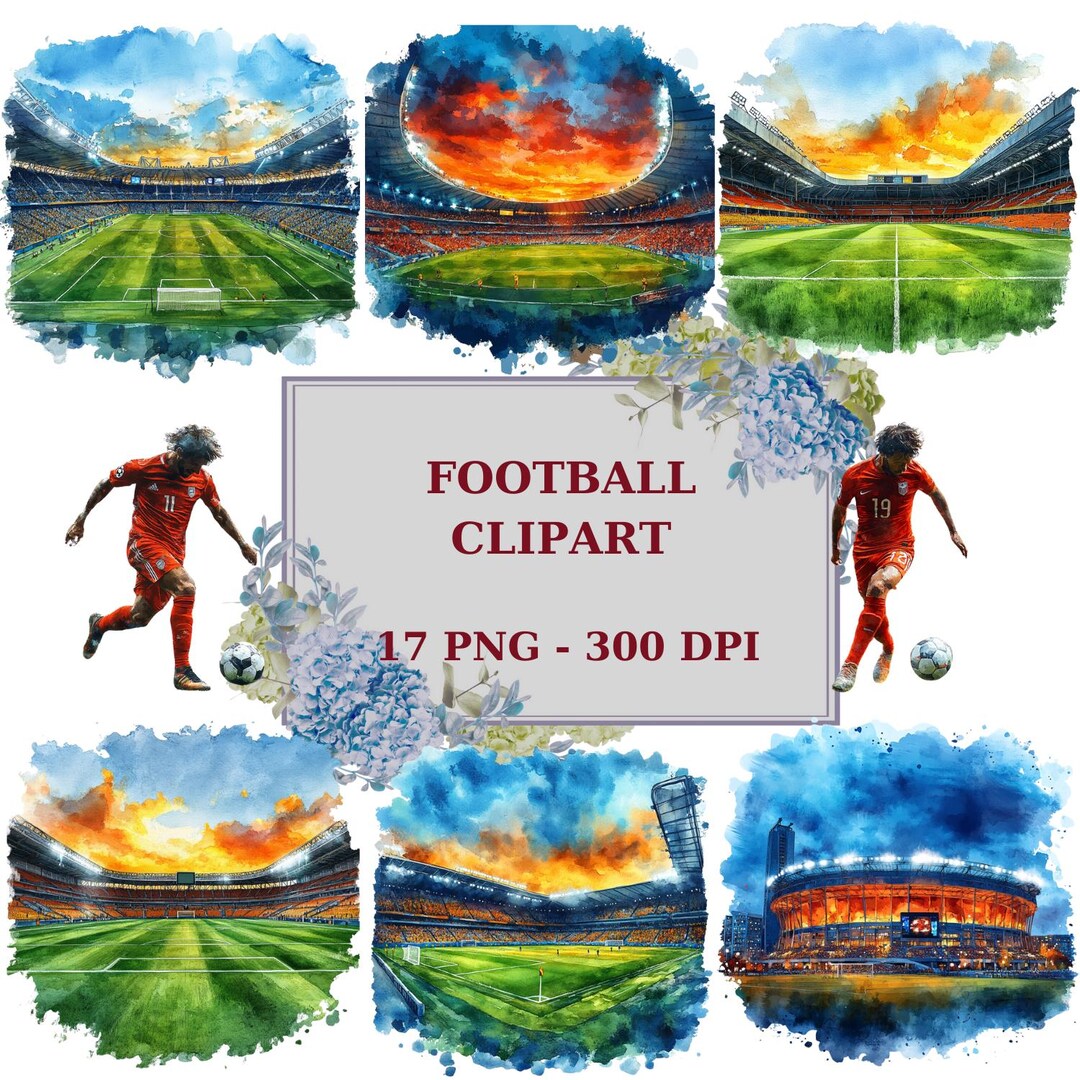 17 Watercolor Football Clipart, Soccer Clipart, Soccer Field, Stadium ...