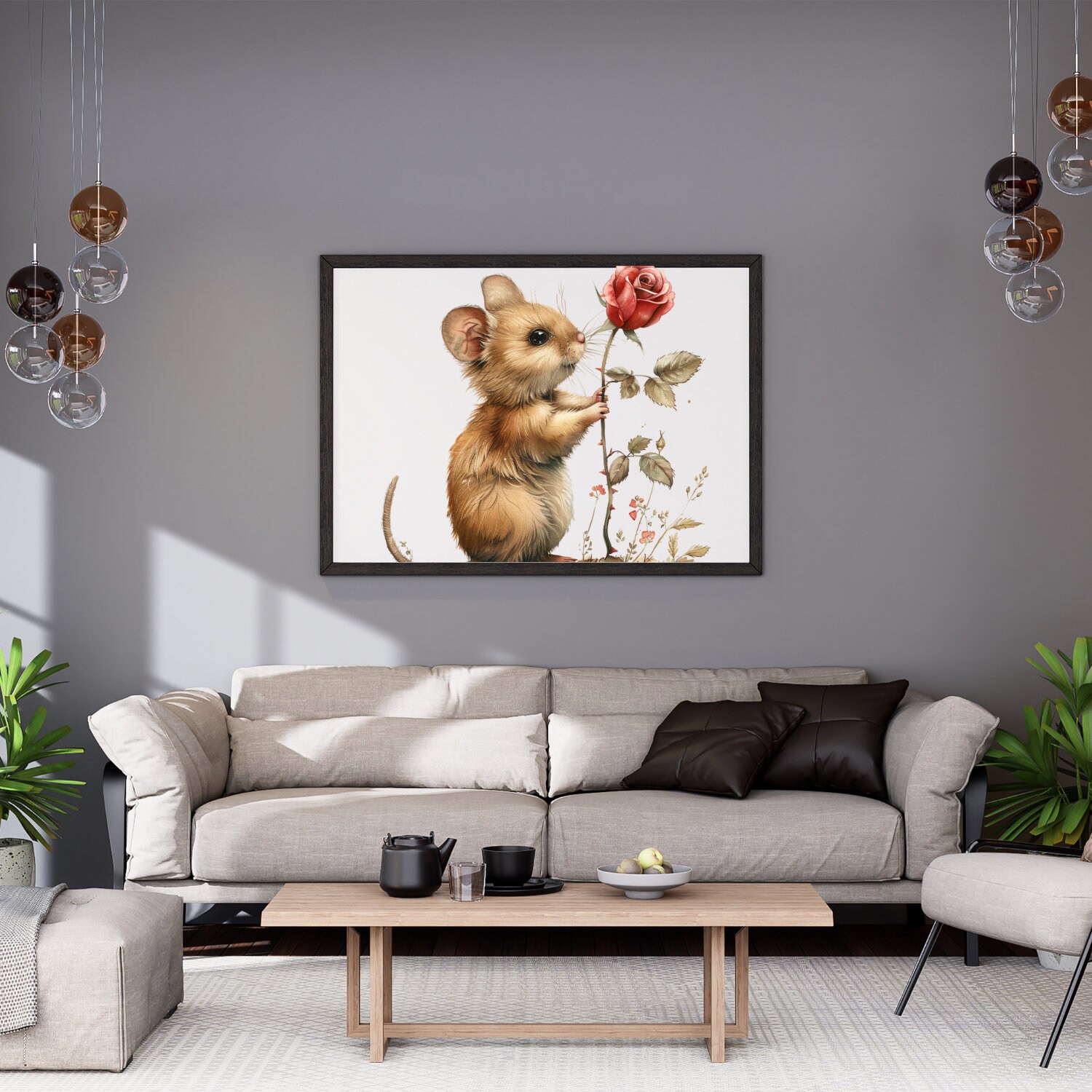 Watercolor Mouse With Rose Clipart, Cute Mice Holding a Rose, Digital ...