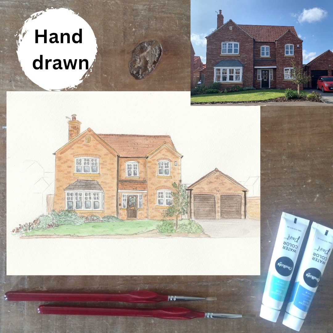 House Portrait Hand Drawn and Painted in Watercolour From Your Photo by ...