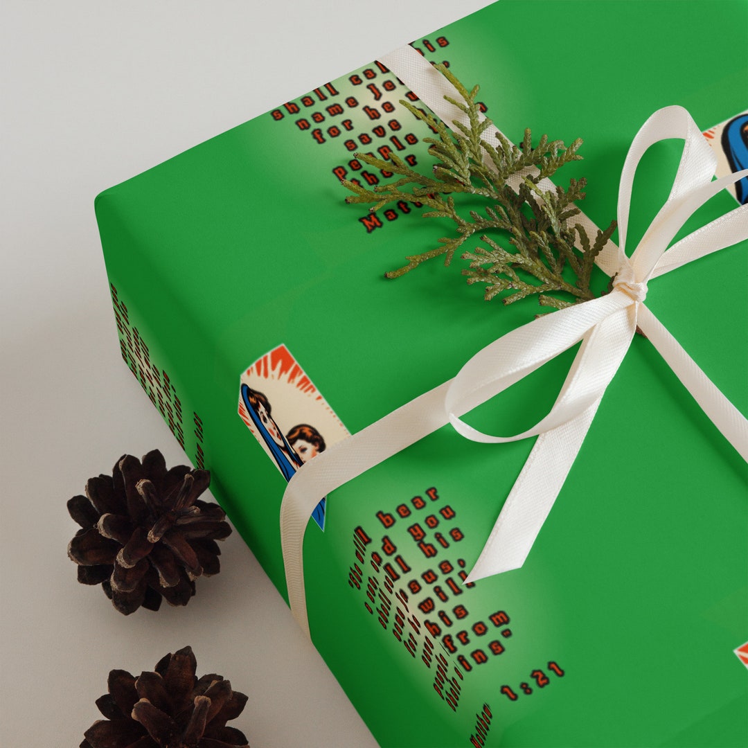 Mary and Baby Jesus, Matthew 1:21 | Christian Wrapping Paper ...