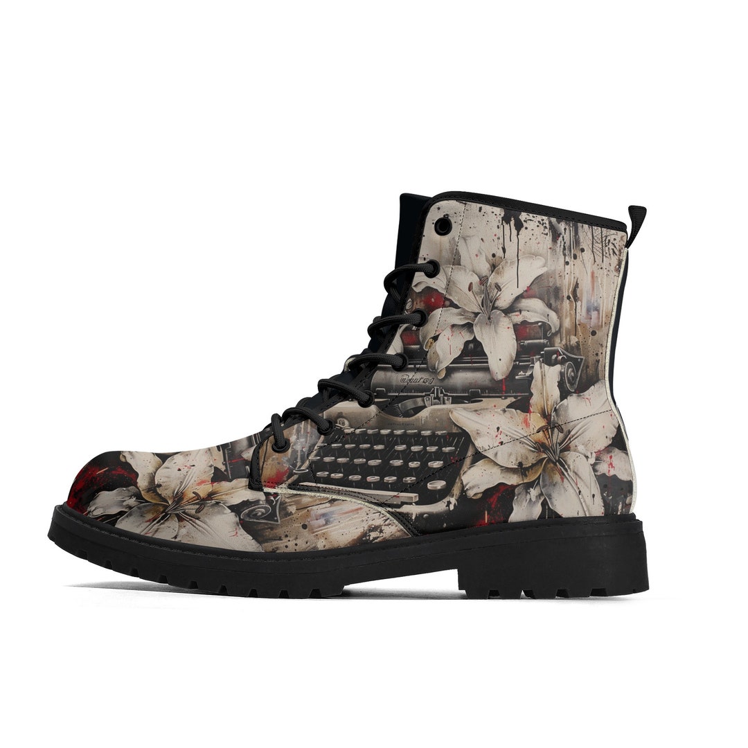Trash Polka Typewriter and Lilies Women's Boots - Etsy