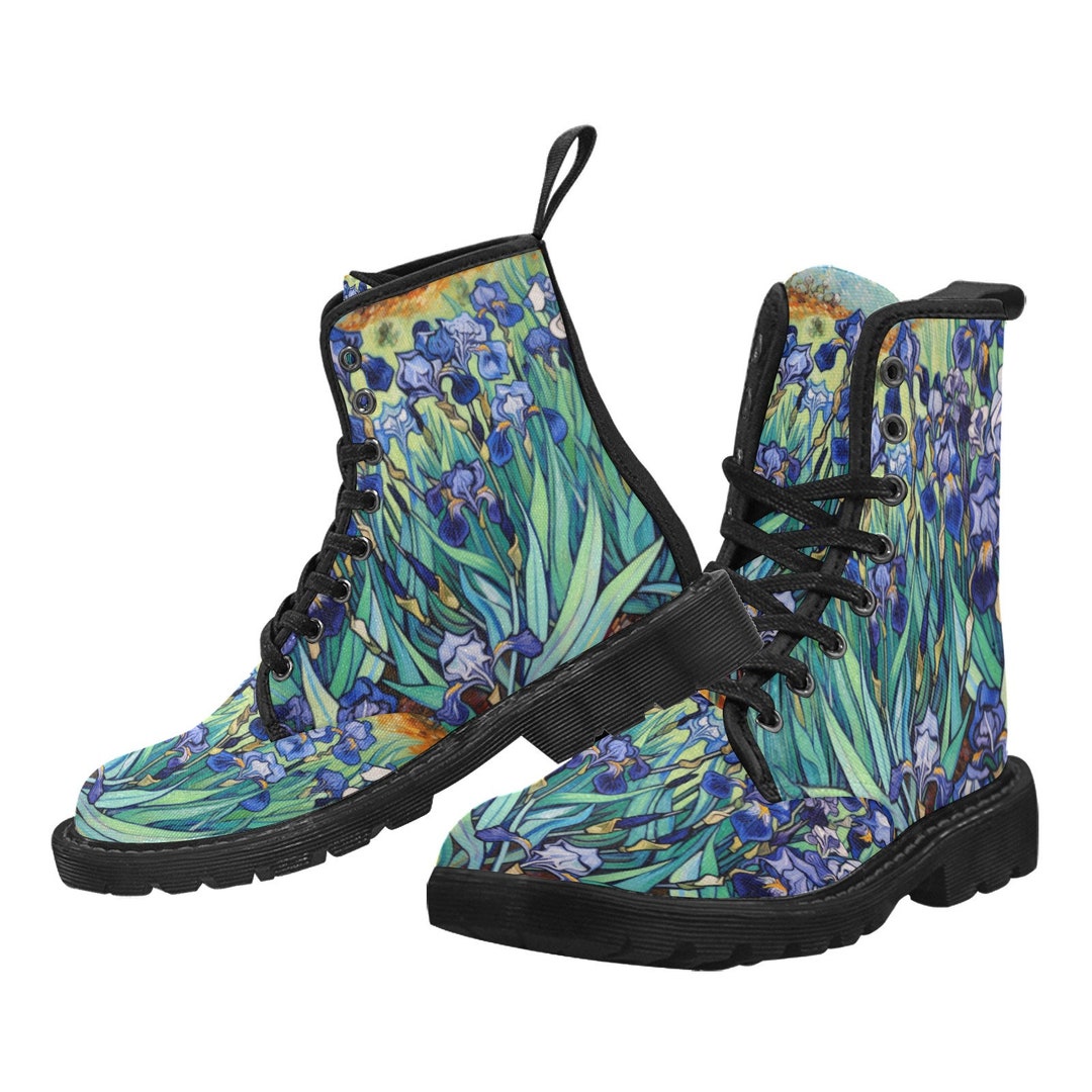 Van Gogh Iris Womens Marten Style Combat Boots Ij Etsy