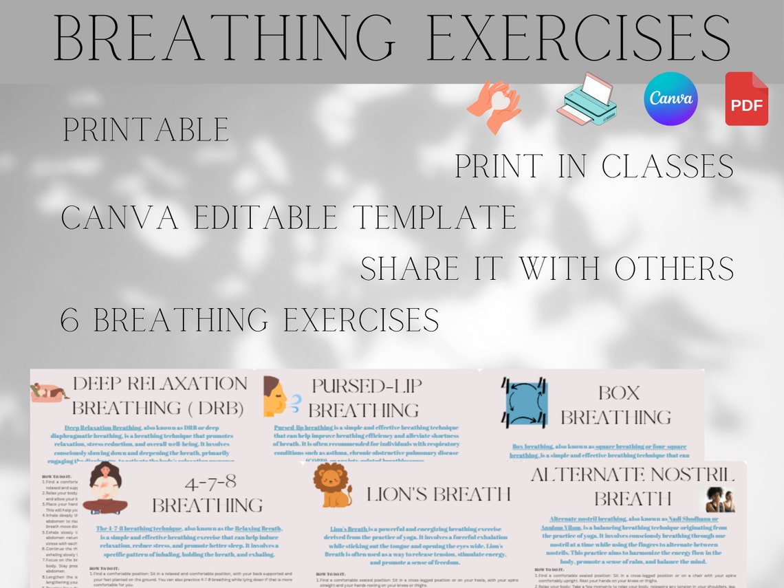 Digital Breathing Exercises Printable Breathing Exercises Canva ...