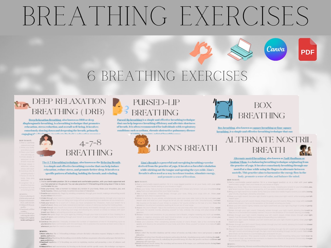 Digital Breathing Exercises Printable Breathing Exercises Canva ...