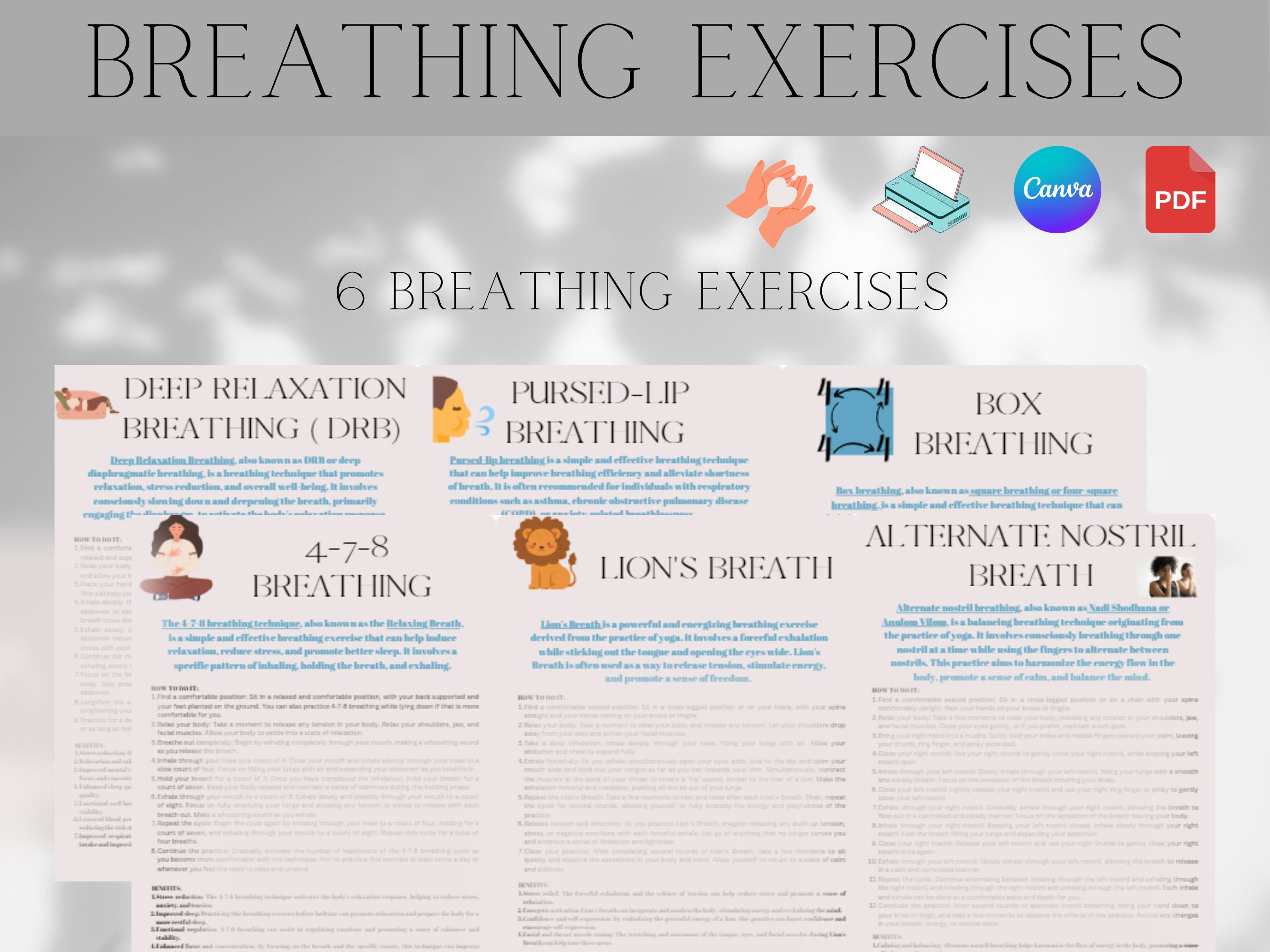 Digital Breathing Exercises Printable Breathing Exercises Canva ...
