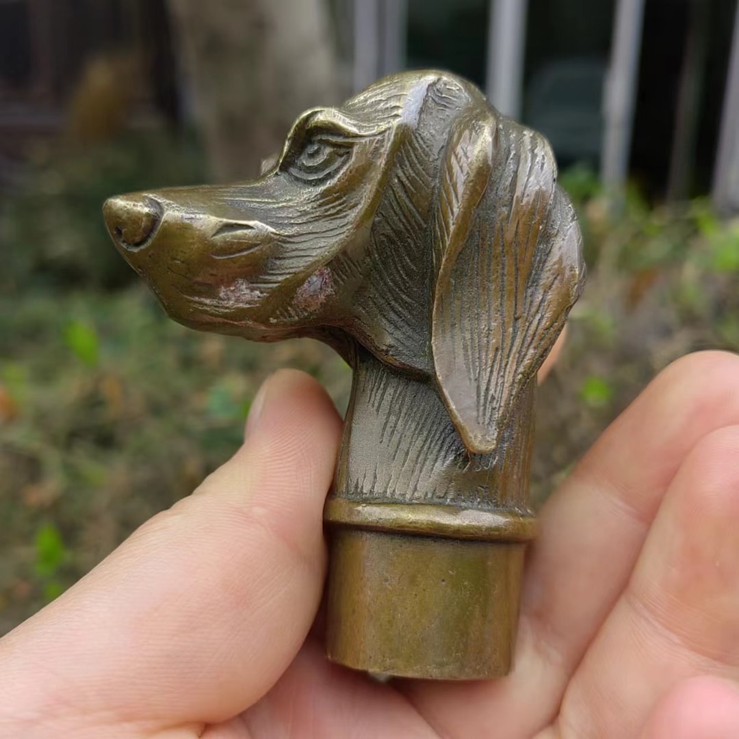 Vintage Copper Dog Cane Walking Stick Head, Brass Hand Carved Solid ...