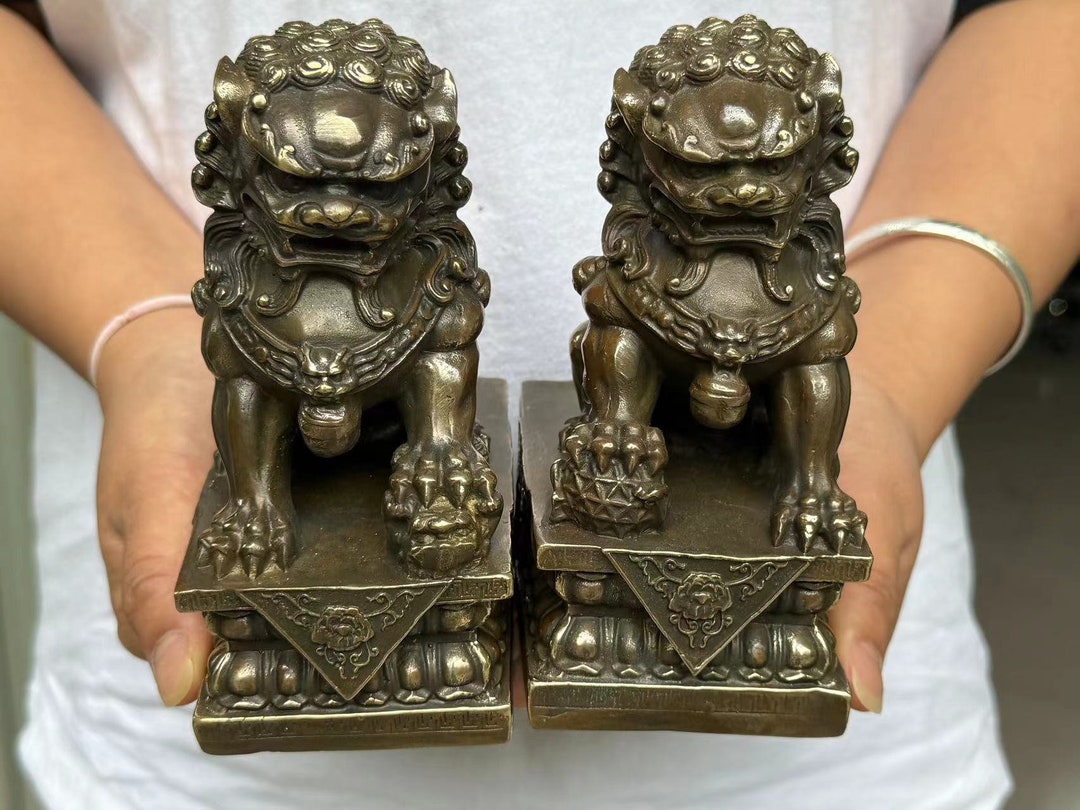 Pair Wealth Pixiu Statue Feng Shui Decor Kirin Pi Yao, Copper Kylin ...