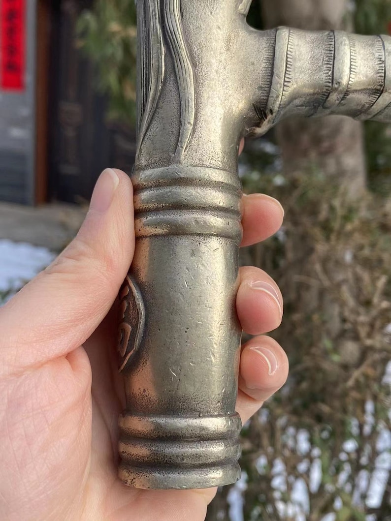 Vintage Copper Figure Statue Cane Walking Stick,fengshui Hand Carved ...