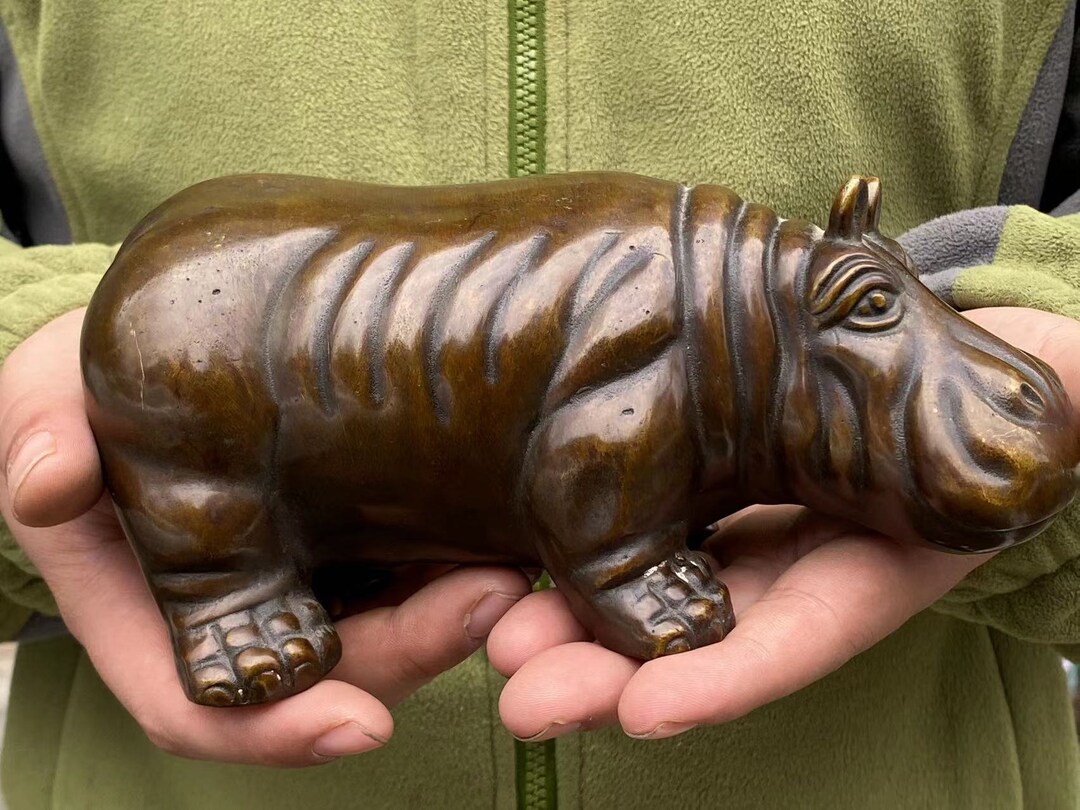 Copper Fengshui Chubby Hippo Figurine Statue Lucky Hippopotamus Animal ...