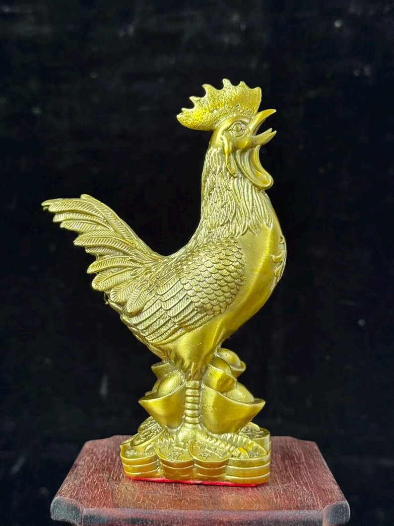 Copper Lucky Standing Rooster Statue, Feng Shui Wealth Decorative Bird ...