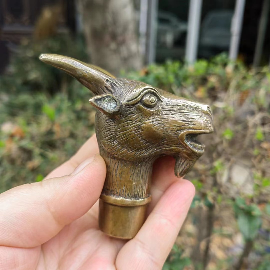 Vintage Copper Sheep Cane Walking Stick Head,brass Hand Carved Solid ...