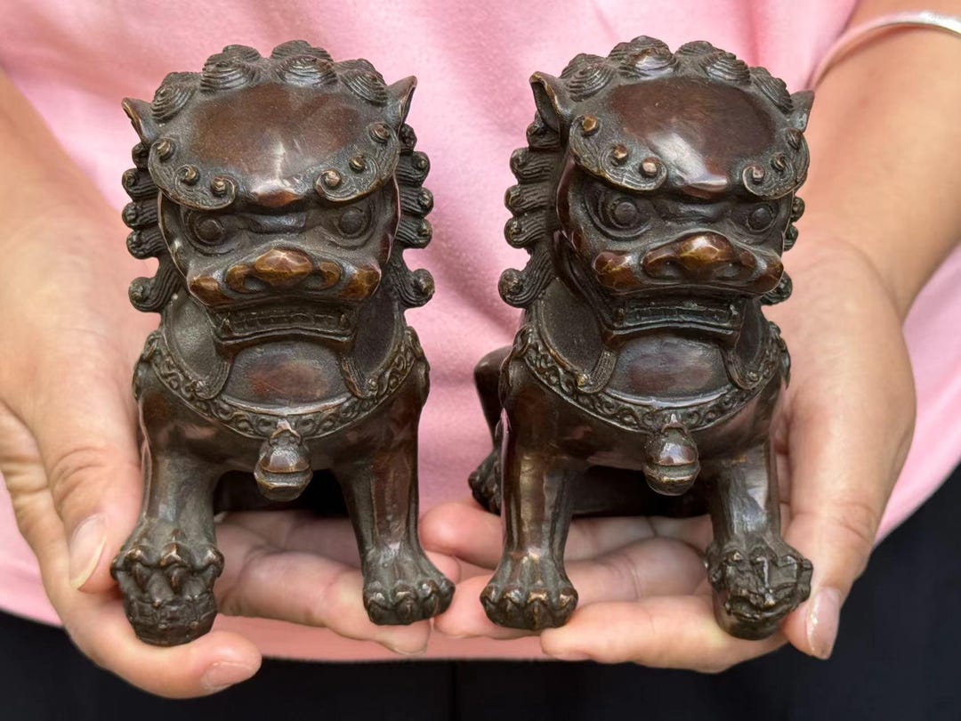 Pair Powerful Chinese Feng Shui Evil Fu Foo Dog Lion Statue,lions ...