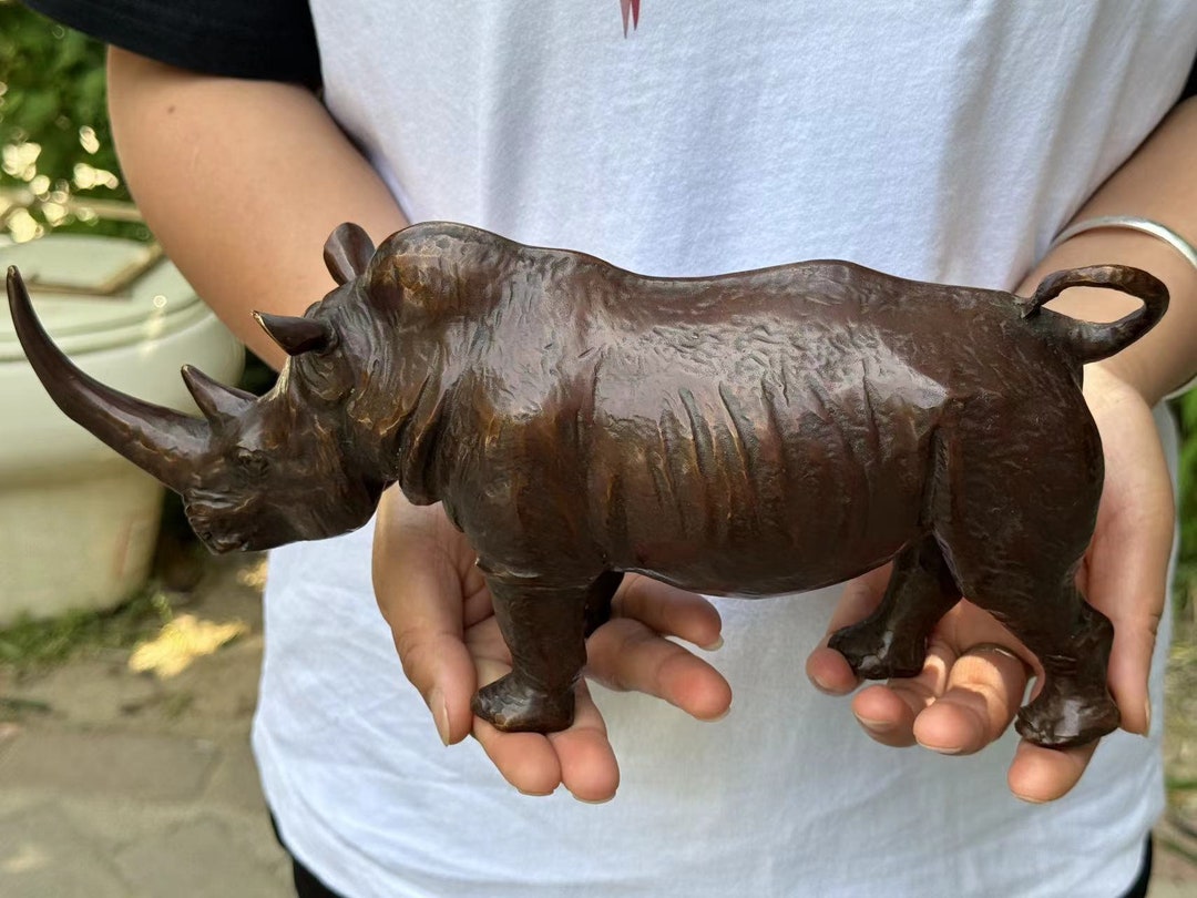 Bronze Rhino Toys Model Figure Kids,copper Animal Rhinoceros Figurine ...