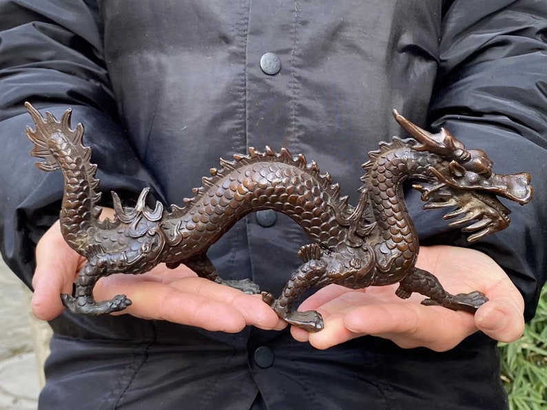 Copper Metal Dragon Sculpture Antiqued Ornament Zodiac Dragon Loong ...
