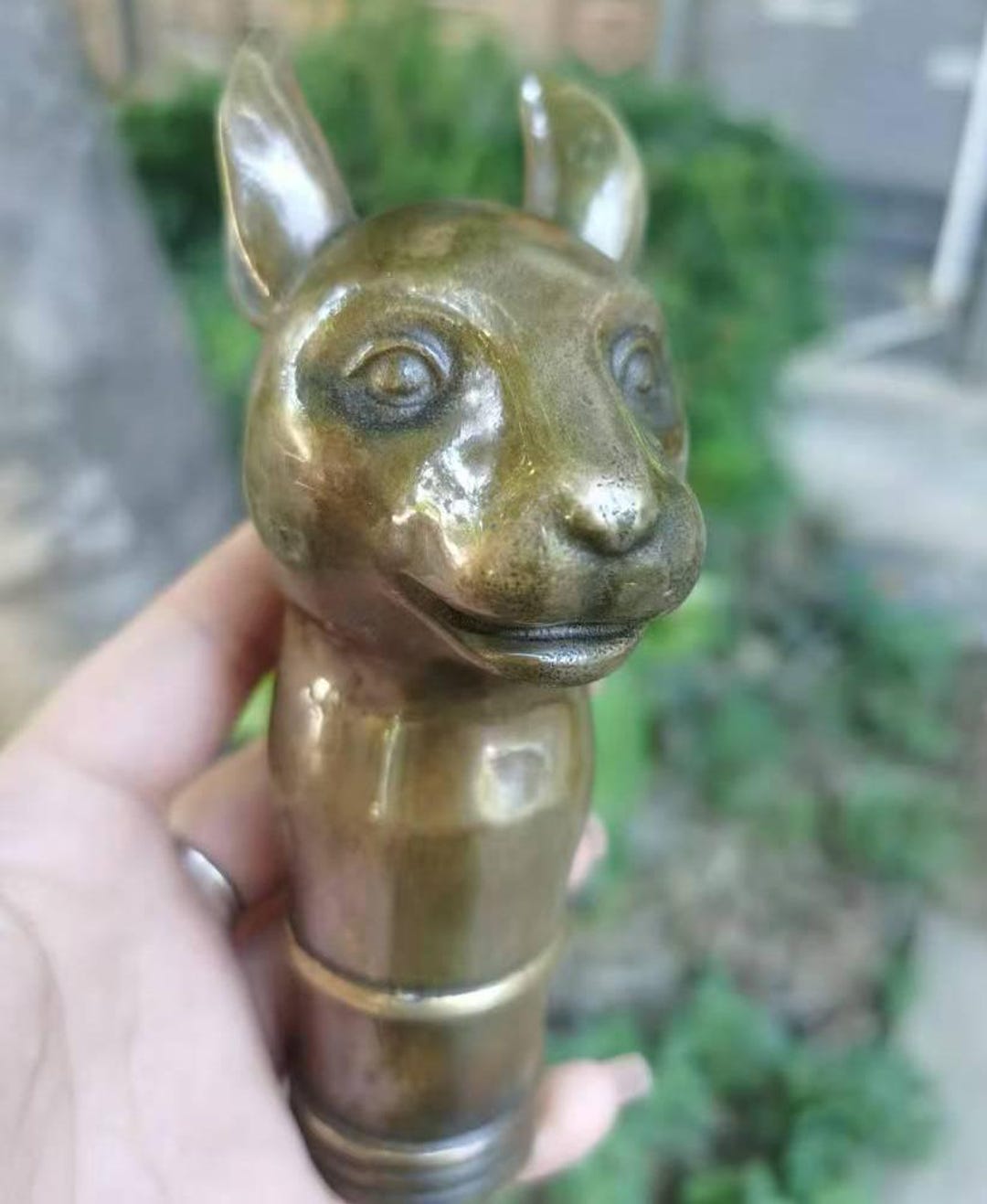 Vintage Copper Rabbit Head Cane Walking Stick,fengshui Brass Hand ...