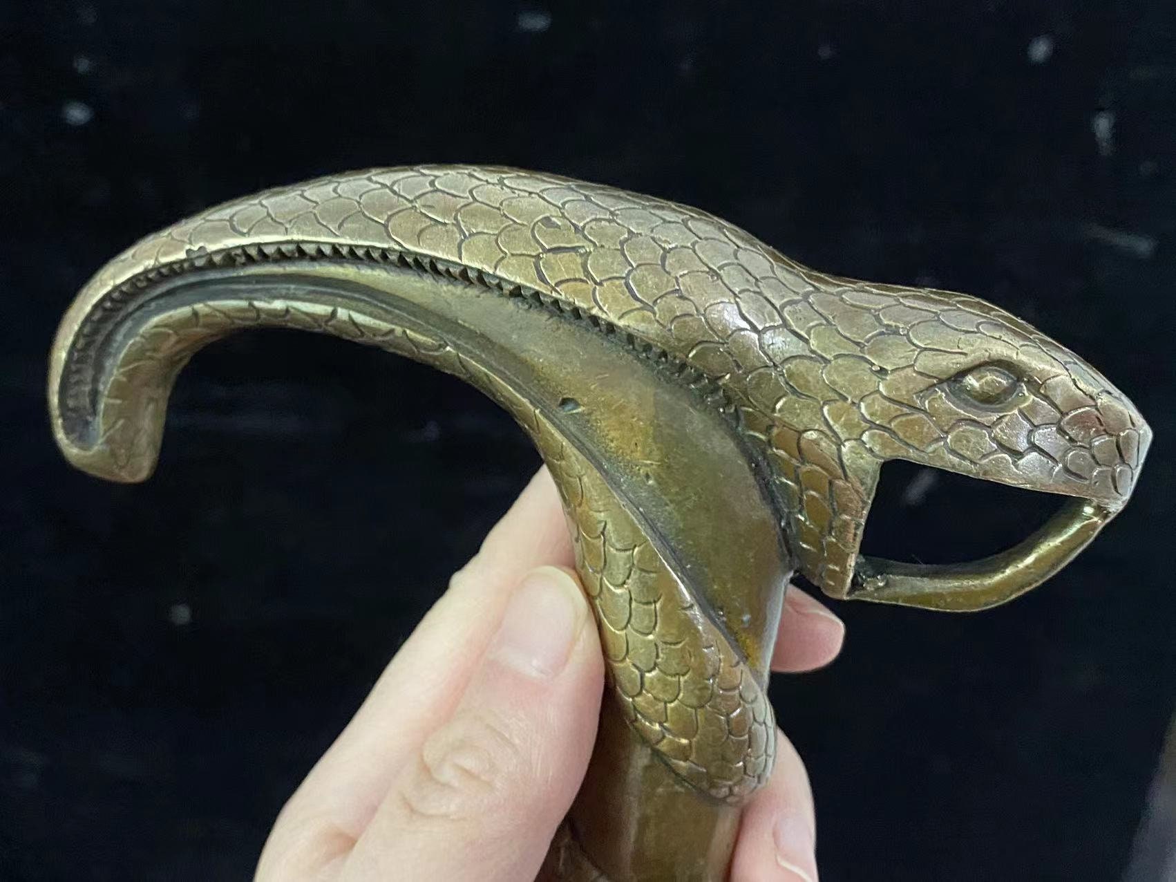 Vintage Snake Cane Walking Stick Head, Brass Snake Fangs Figure Crutch ...